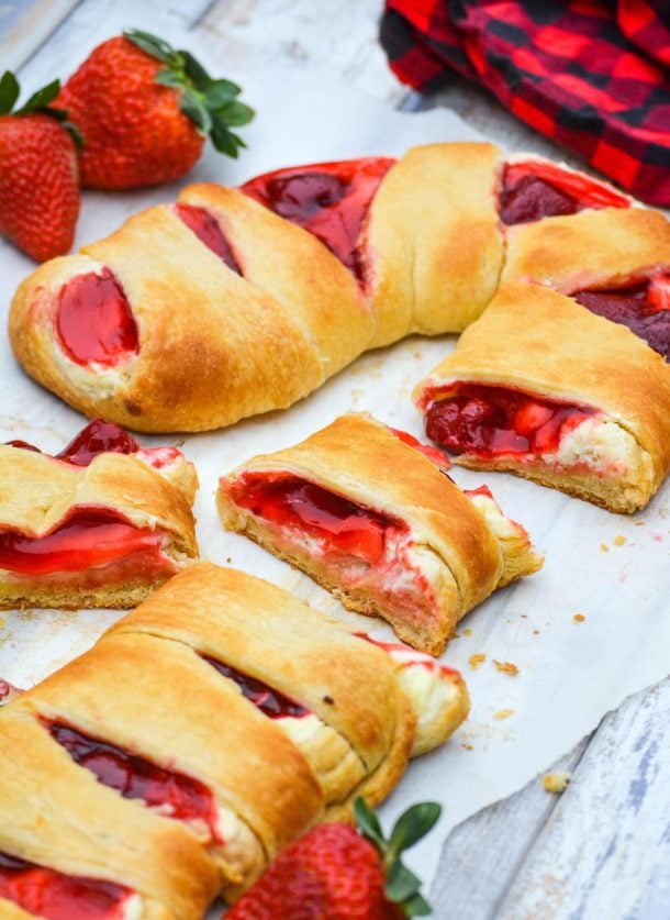 Candy Cane Crescent Roll Danish with Strawberries & Cream Cheese - 4 ...