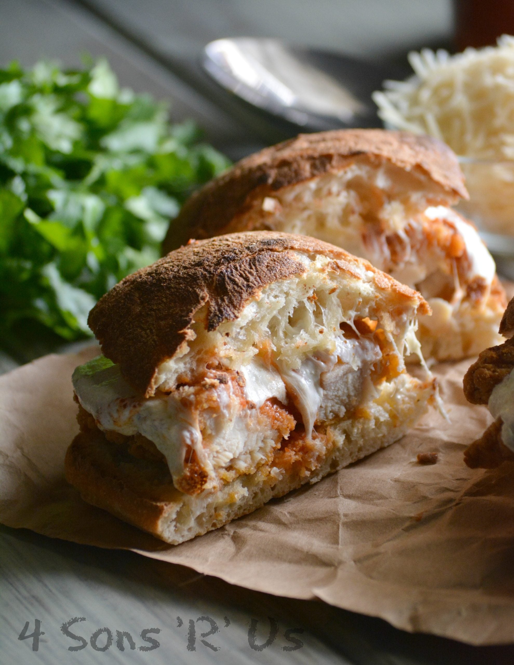 Cheesy Chicken Parmesan Sandwiches & Basil Garlic Aioli - 4 Sons 'R' Us