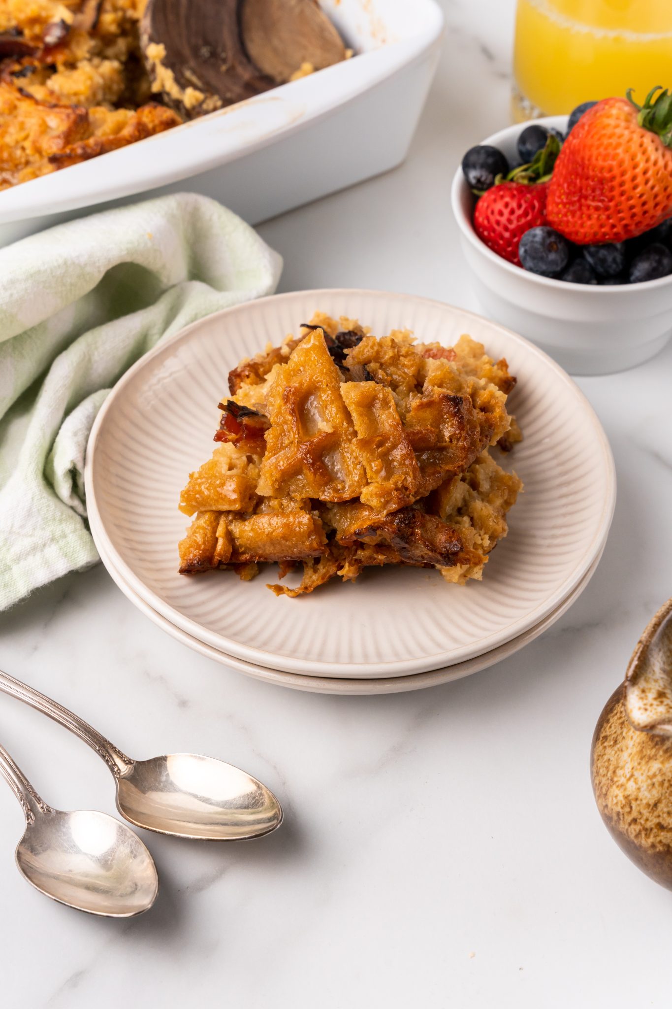 Maple Bacon Waffle Bread Pudding - 4 Sons 'R' Us