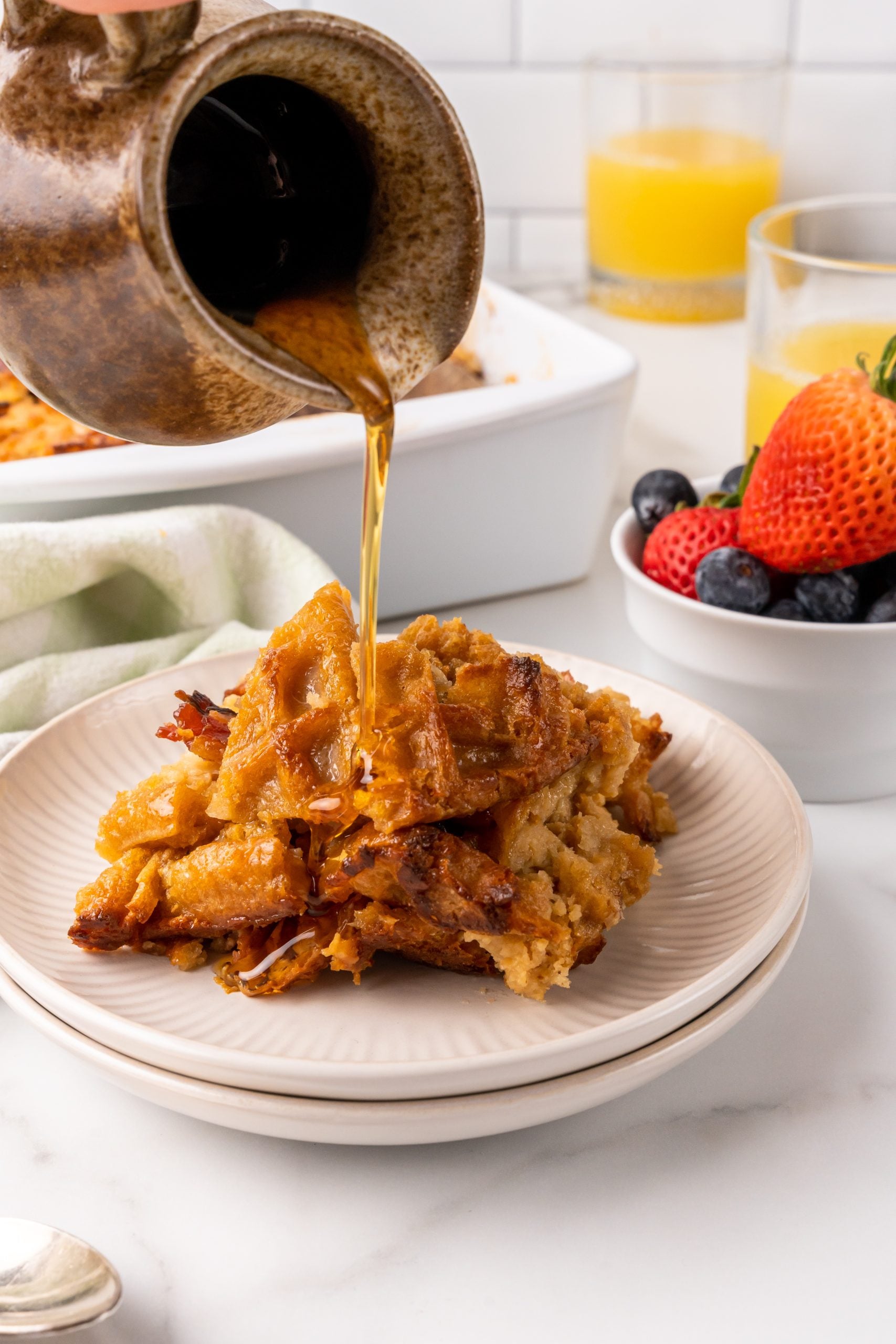 Maple Bacon Waffle Bread Pudding - 4 Sons 'R' Us