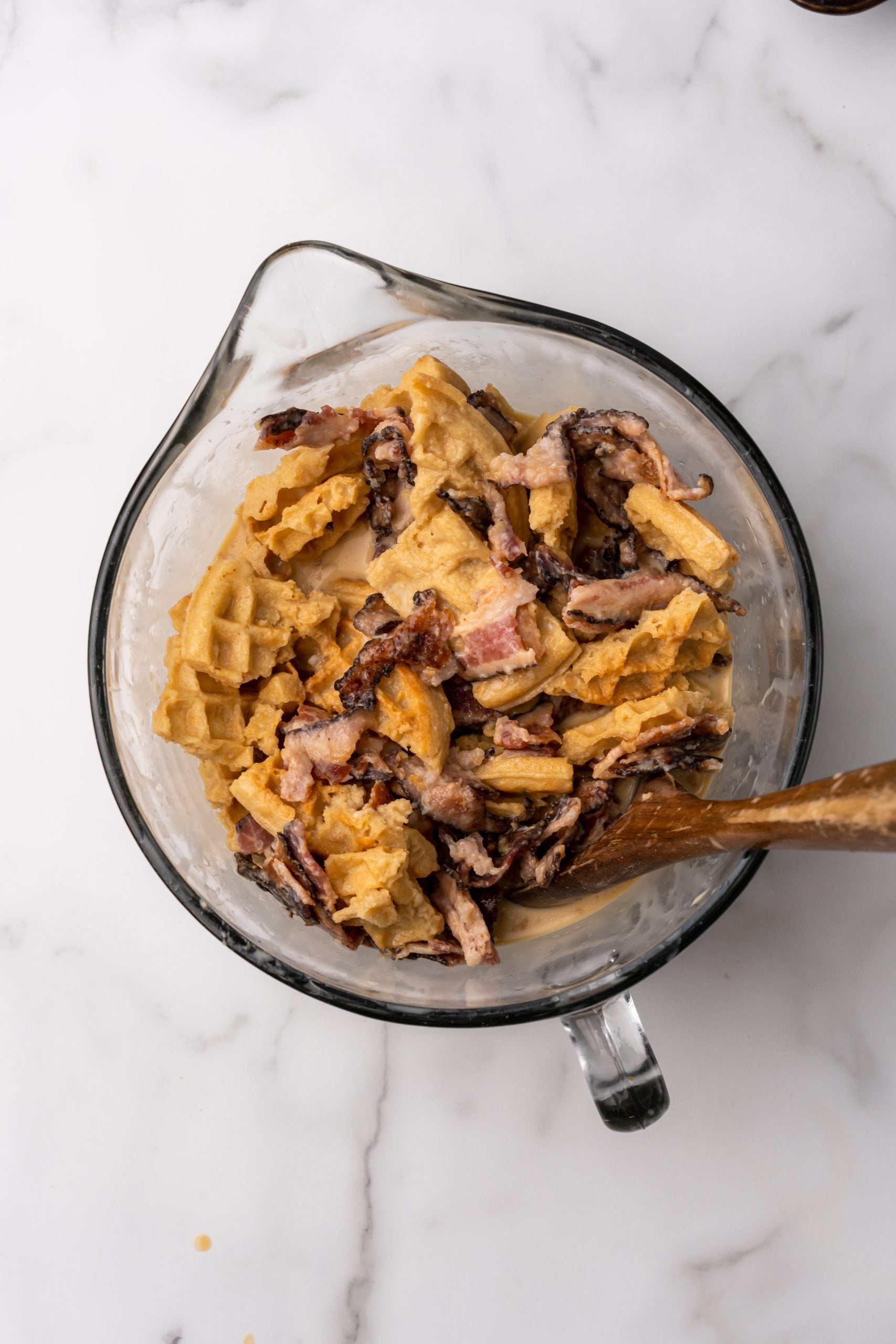 Maple Bacon Waffle Bread Pudding - 4 Sons 'R' Us