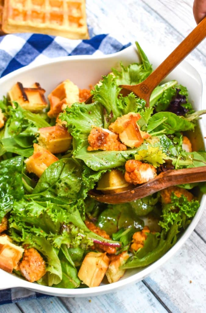 Chicken And Waffle Salad With Maple Dijon Vinaigrette - 4 Sons 'R' Us
