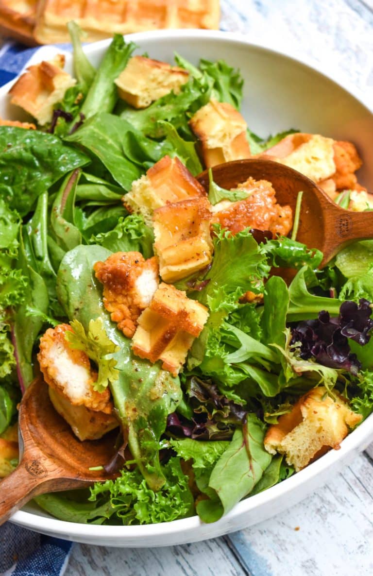 Chicken And Waffle Salad With Maple Dijon Vinaigrette - 4 Sons 'R' Us