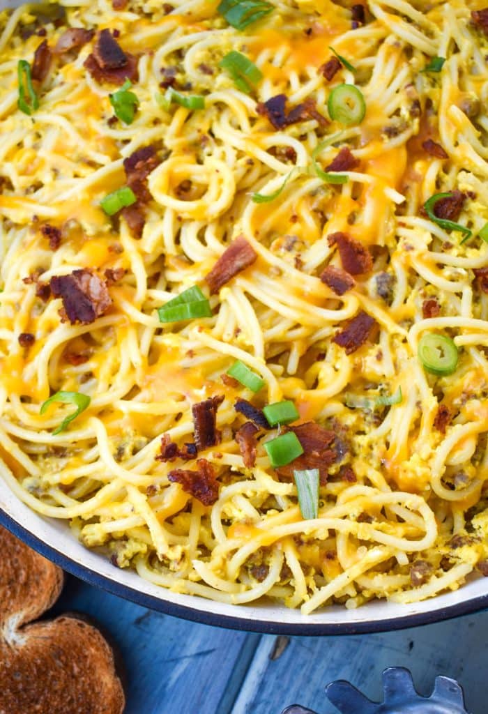 Sausage Egg & Cheese Breakfast Spaghetti - 4 Sons 'R' Us