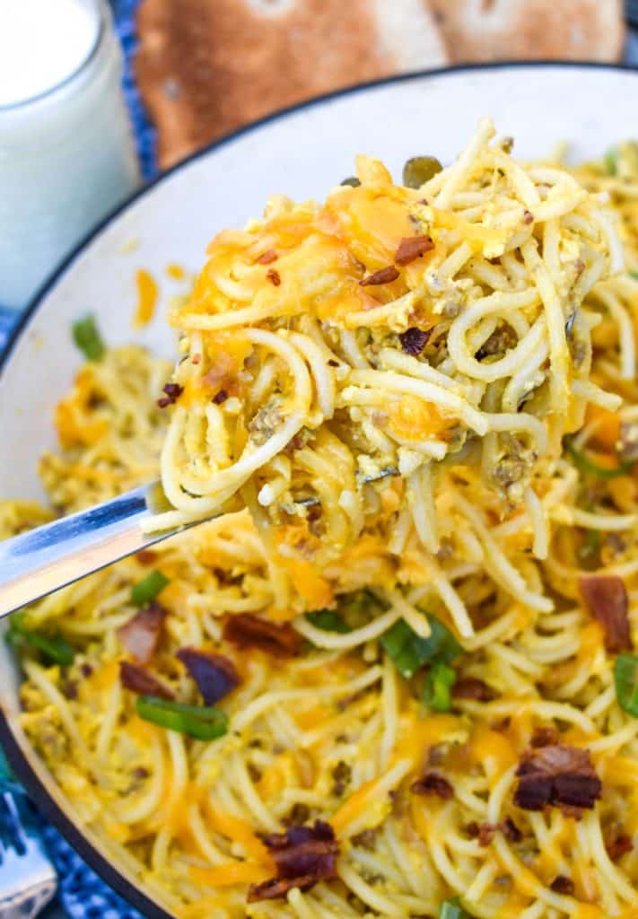 Sausage Egg & Cheese Breakfast Spaghetti - 4 Sons 'R' Us