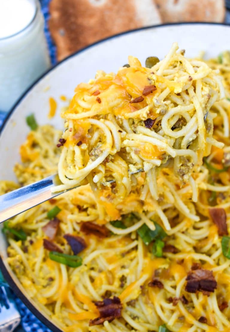 Sausage Egg & Cheese Breakfast Spaghetti - 4 Sons 'R' Us