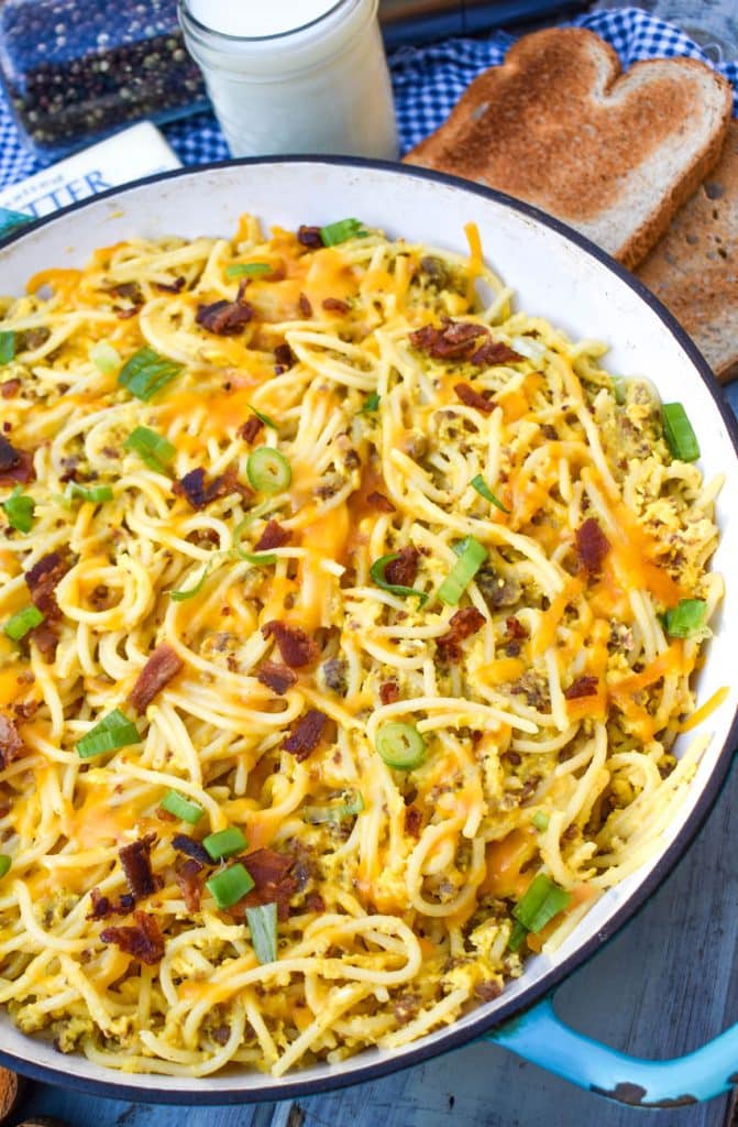 Sausage Egg & Cheese Breakfast Spaghetti - 4 Sons 'R' Us