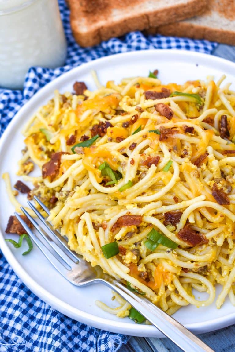 Sausage Egg & Cheese Breakfast Spaghetti - 4 Sons 'R' Us
