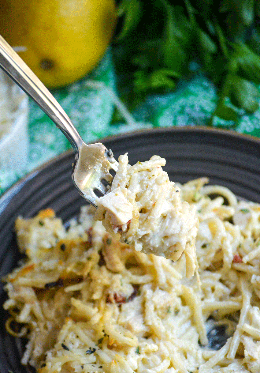 Lemon Chicken Spaghetti Bake - 4 Sons 'R' Us