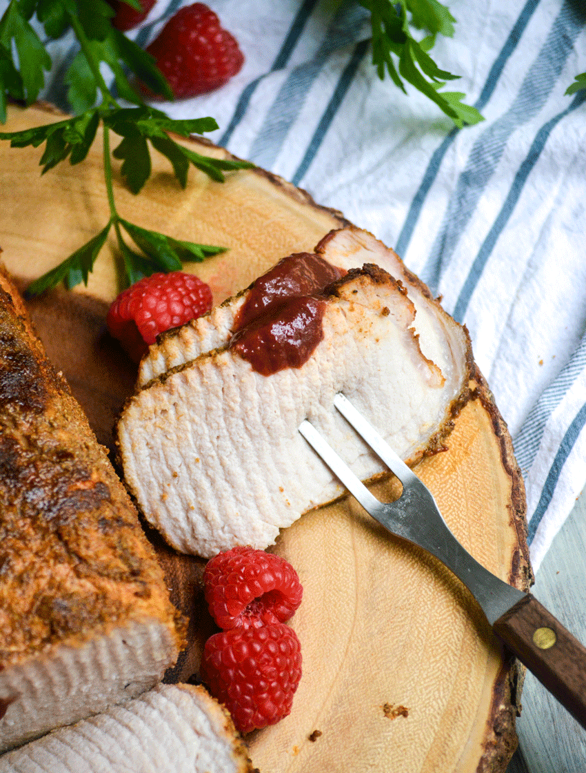 Baked Pork Loin With Raspberry Dijon Barbecue Sauce - 4 Sons 'R' Us