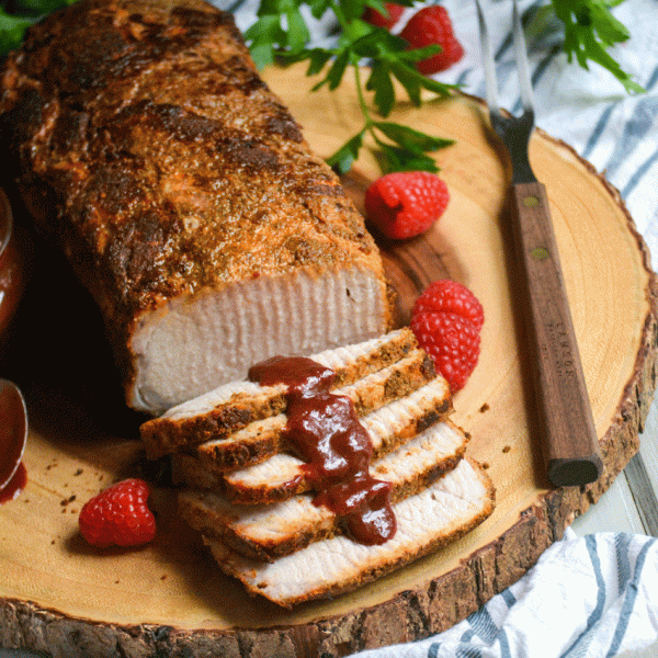 Baked Pork Loin With Raspberry Dijon Barbecue Sauce - 4 Sons 'R' Us