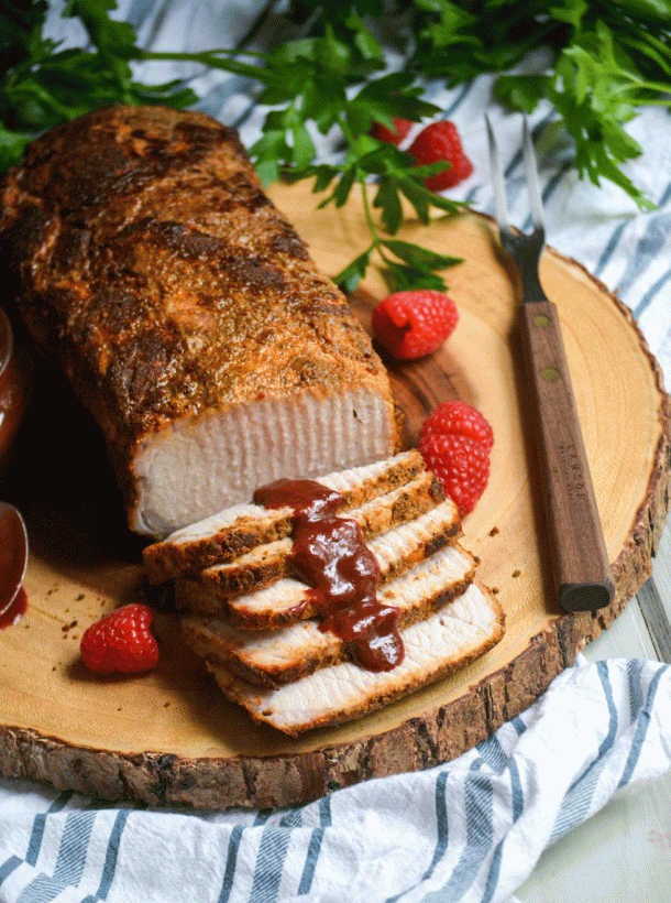 Baked Pork Loin With Raspberry Dijon Barbecue Sauce - 4 Sons 'R' Us
