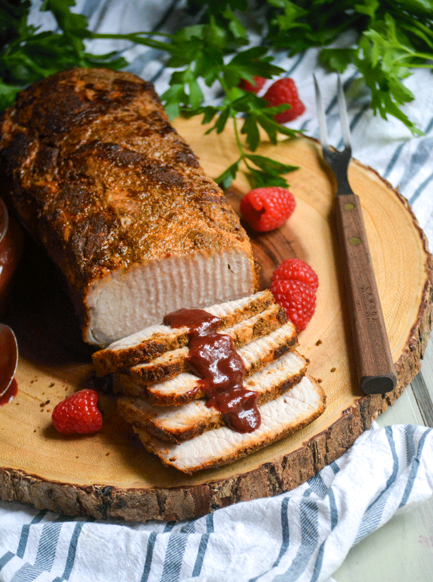 Baked Pork Loin With Raspberry Dijon Barbecue Sauce - 4 Sons 'R' Us